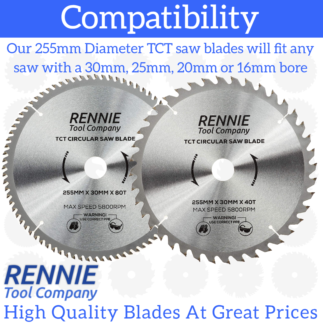 2P - 255mm x 40T & 80T TCT Circular Wood Saw Blades