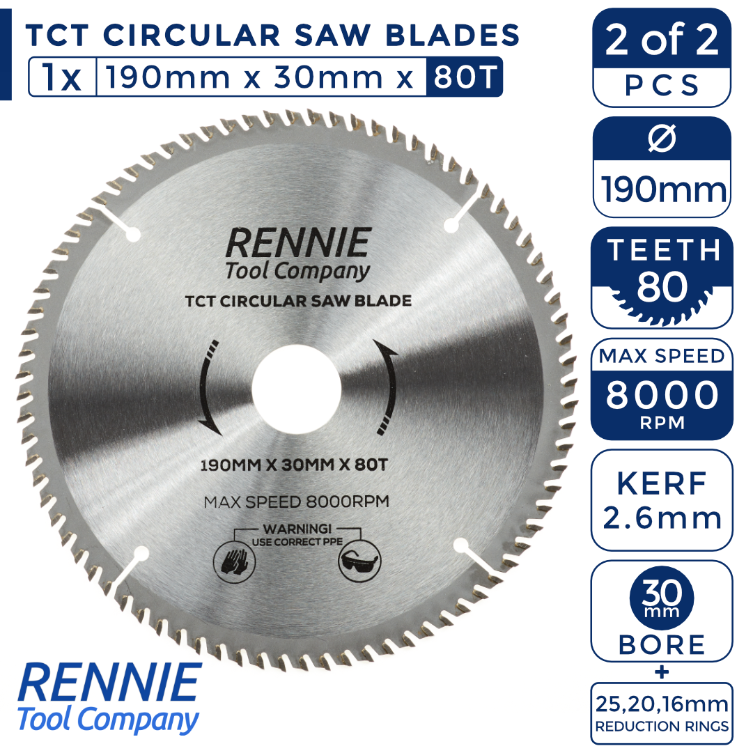 2P - 190mm x 40T & 80T TCT Circular Wood Saw Blades.