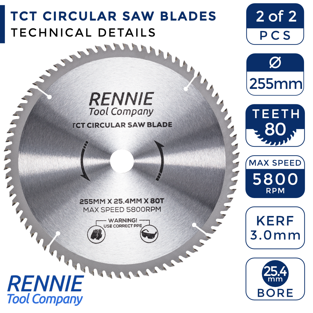 2P-255mm x 40T & 80T x 25.4mm Bore TCT Circular Blades