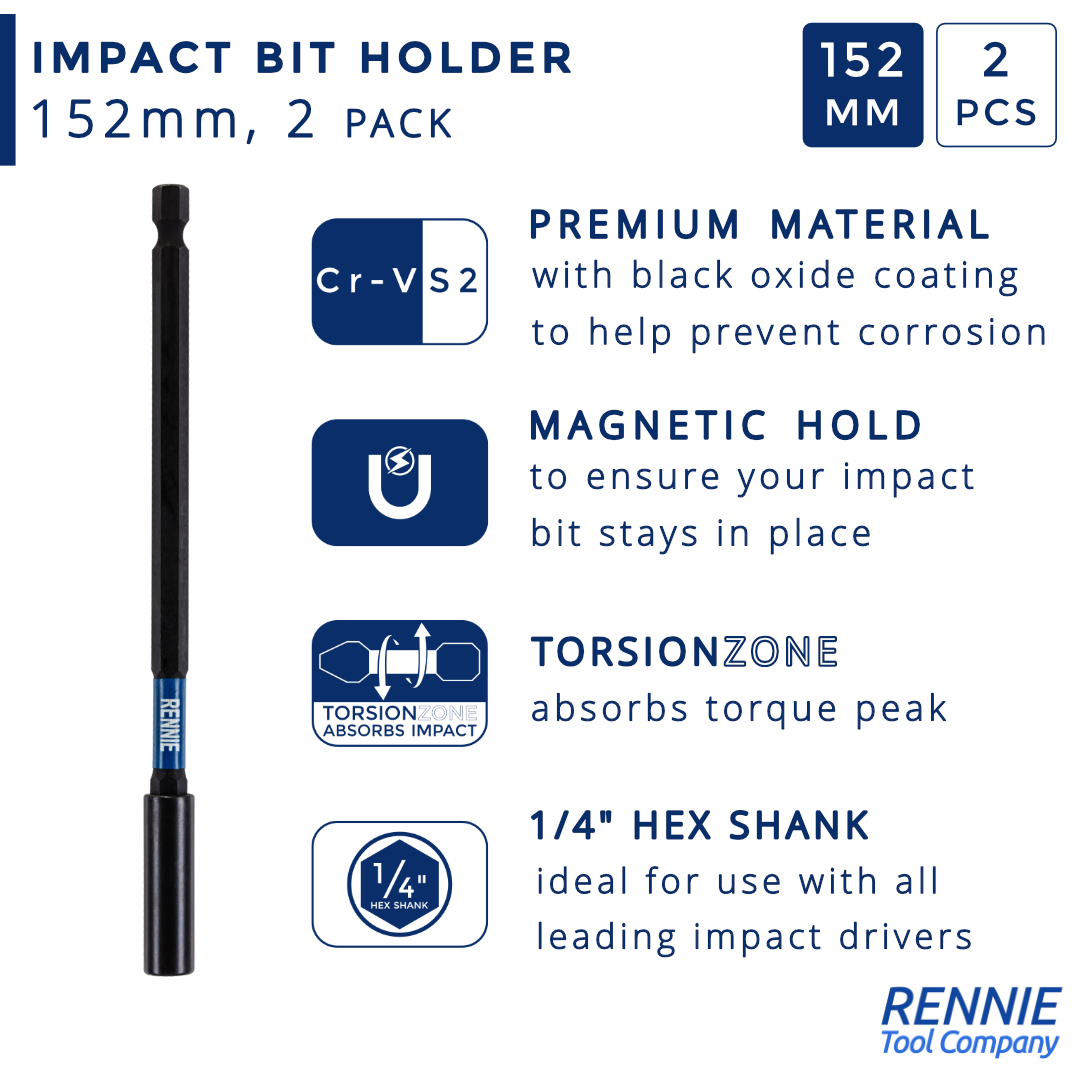 60mm Long Magnetic Impact Driver Bit Holders - Coated