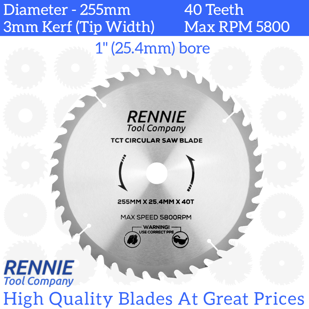 255mm x 25.4mm Bore x 40T TCT Circular Wood Saw Blade