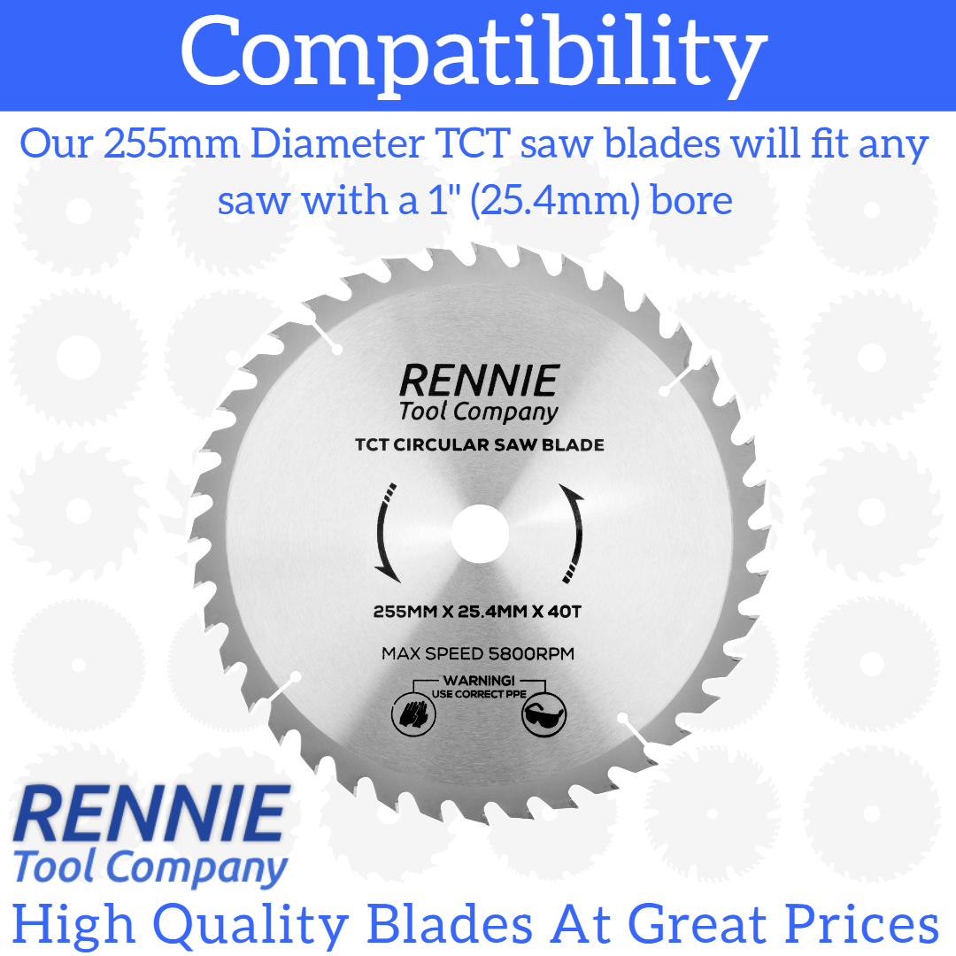 255mm x 25.4mm Bore x 40T TCT Circular Wood Saw Blade