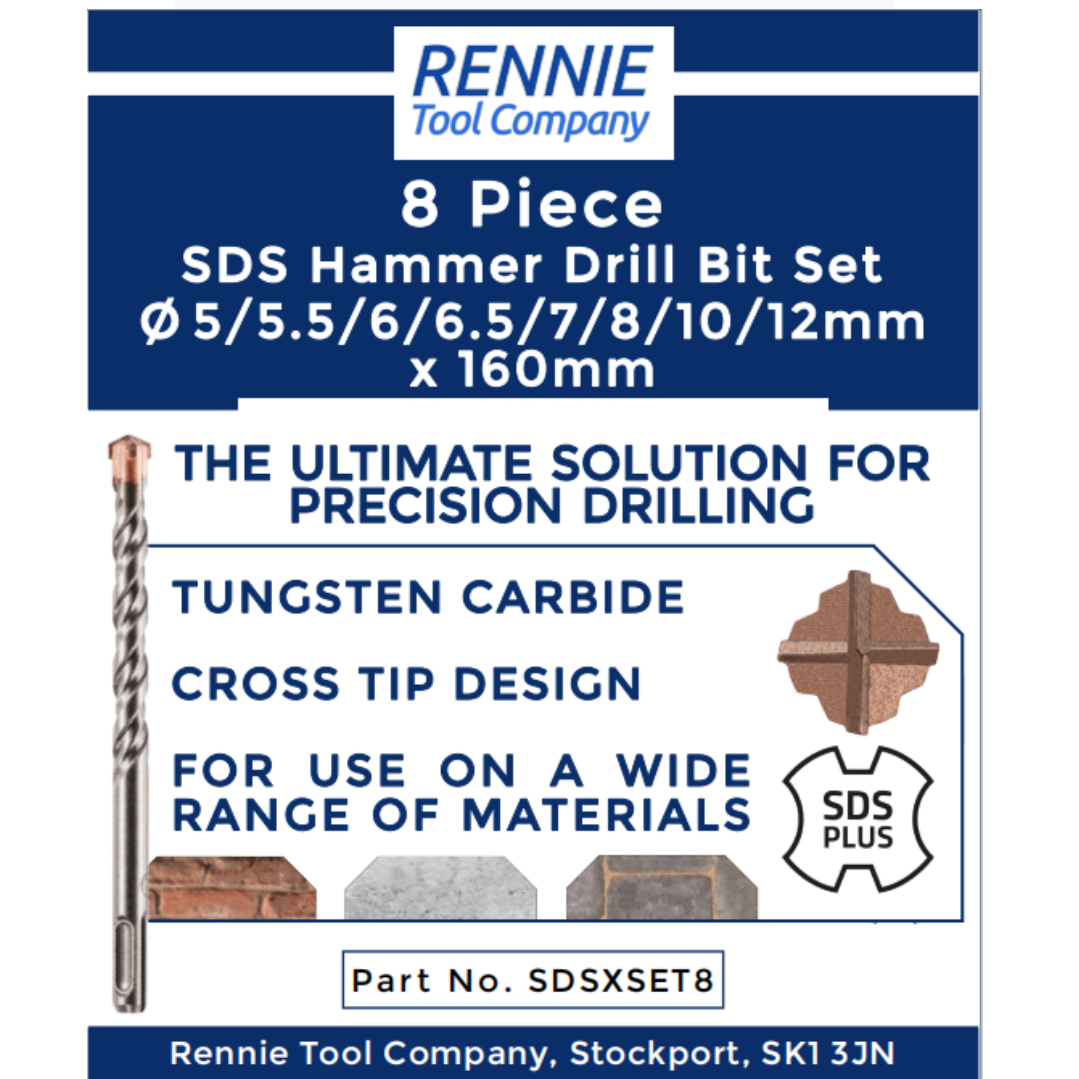8 Pc SDS Plus Hammer Drill Bits Set – 5, 12 & 160mm