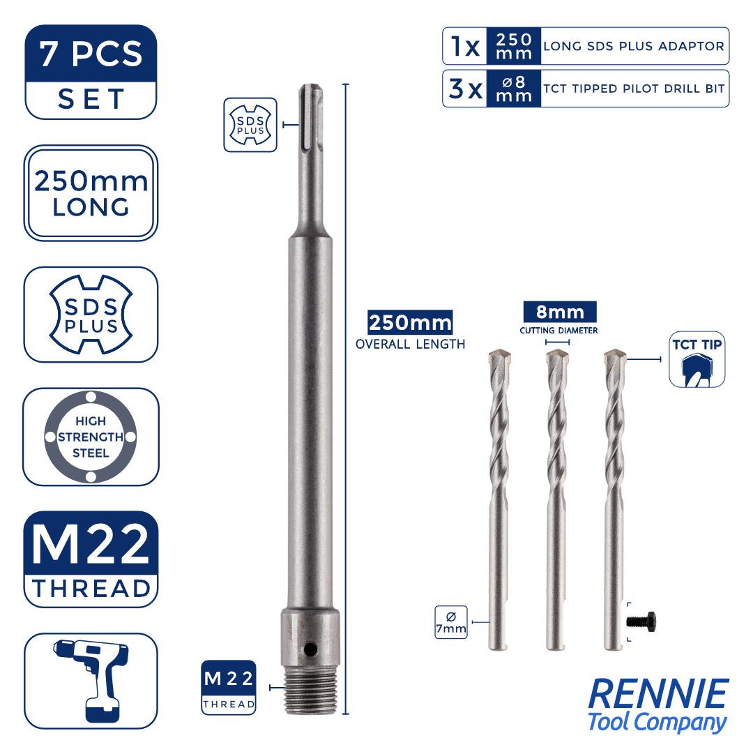 7-Piece TCT Core Drill Bit Set | SDS Adapter Included