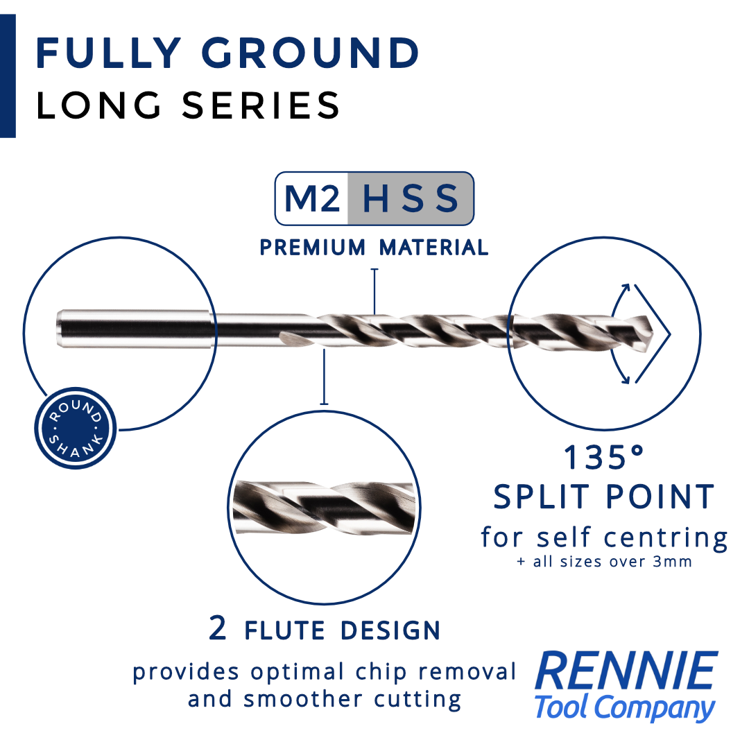 Ground Long Series HSS Drill Bits 10 Pack Rennie Tool