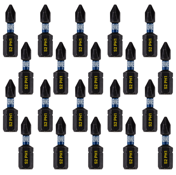 20 Pack PH1 x 25mm Impact Screwdriver Bits Phillips 1
