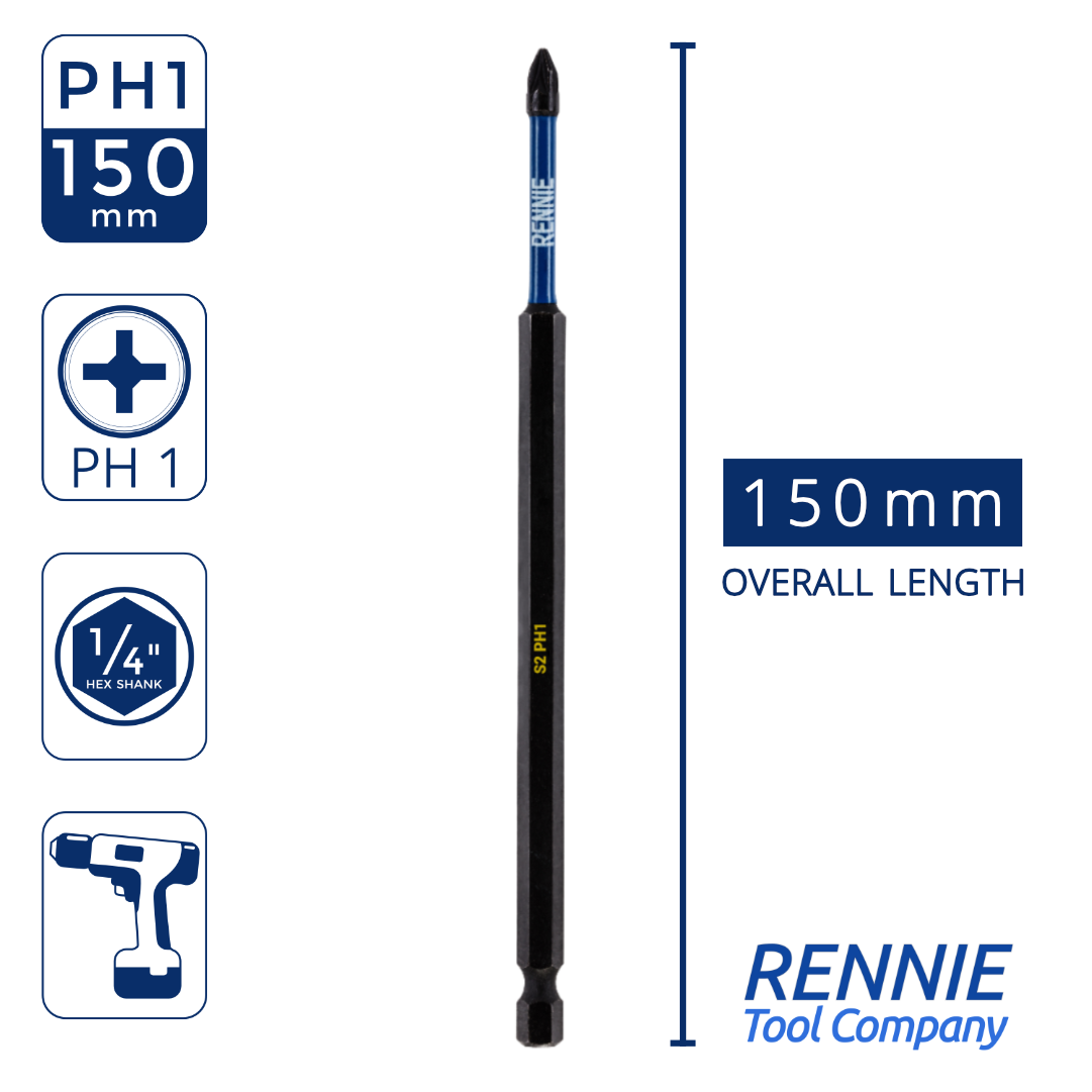 10-Pack PH1 x 150mm Impact Phillips 1 Screwdriver Bits