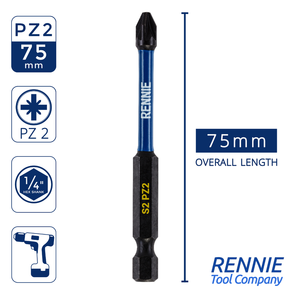 10P - PZ2 x 75mm Magnetic Impact Screwdriver Bits Set – Rennie Tool Company