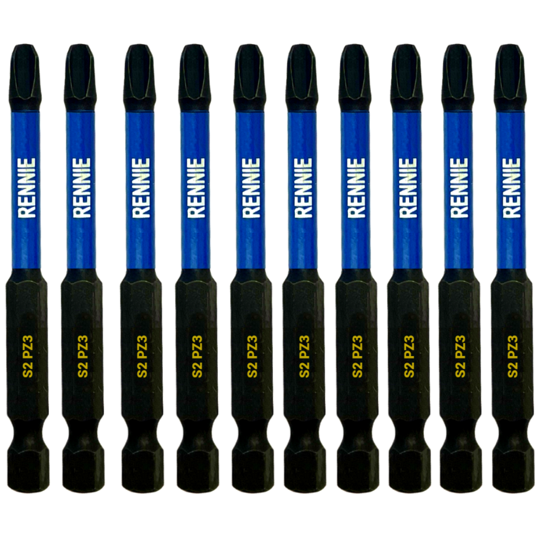 10 Pack PZ3 x 75mm Magnetic Impact Screwdriver Bits Set Pozidriv (Pozi
