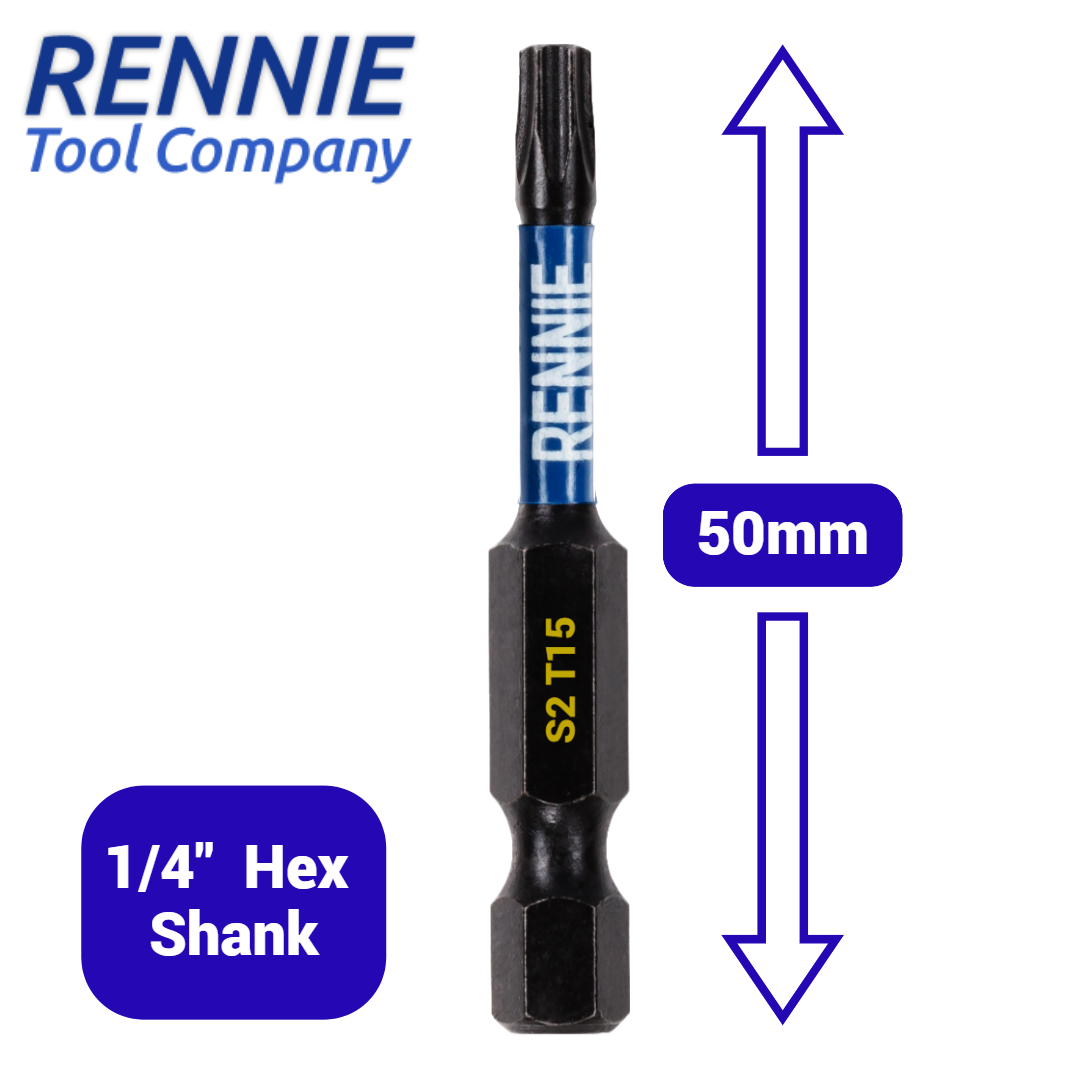 5 Pack - T15 Torx 50mm Long Magnetic Impact Screwdriver Bits Set TX15