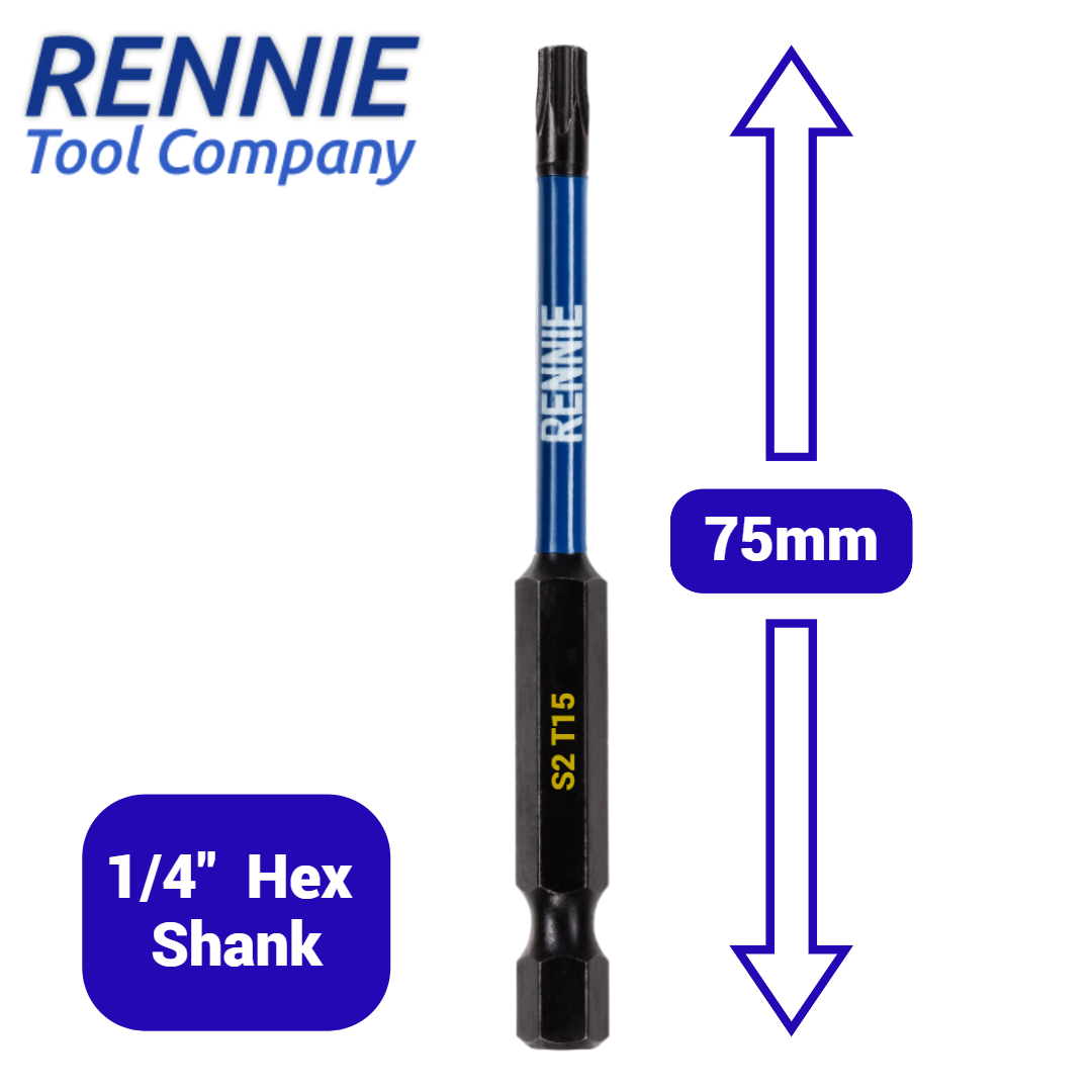 5 Pack - T15 Torx 75mm Long Magnetic Impact Screwdriver Bits Set TX15