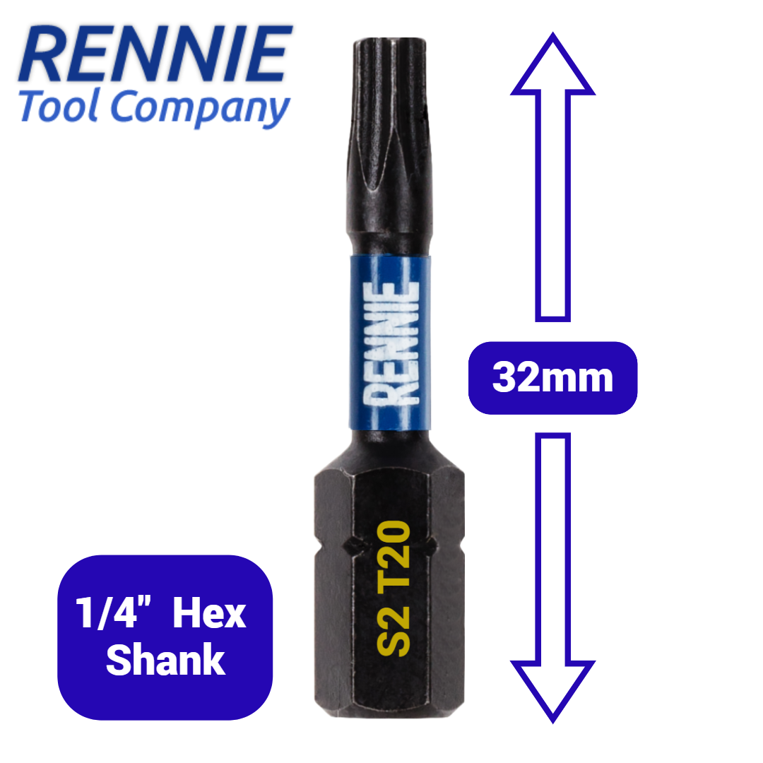10 Pack - T20 Torx 32mm Long Magnetic Impact Screwdriver Bits Set TX20