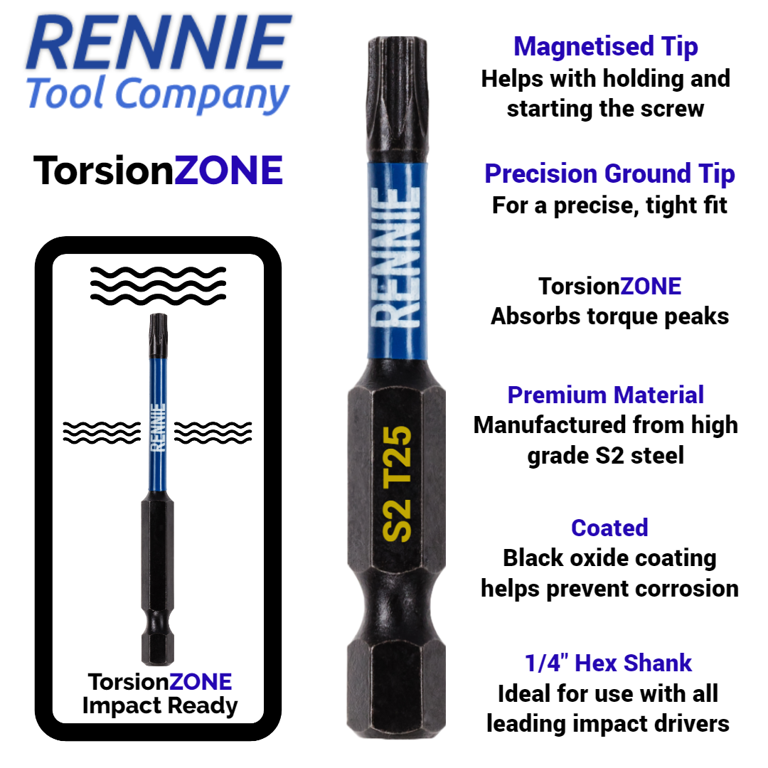 5 Pack - T25 Torx 50mm Long Magnetic Impact Screwdriver Bits Set TX25