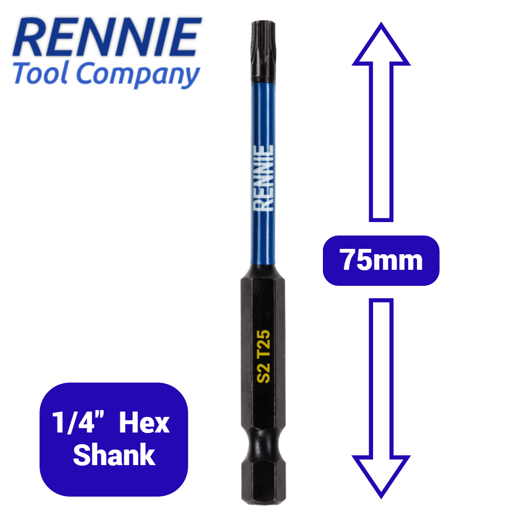 5 Pack - T25 Torx 75mm Long Magnetic Impact Screwdriver Bits Set TX25