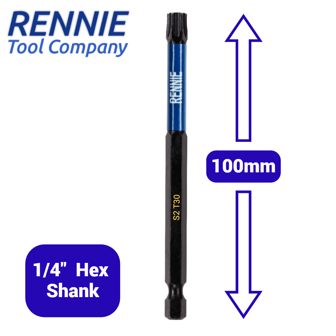 5 Pack - T30 Torx 100mm Long Magnetic Impact Screwdriver Bits Set TX30