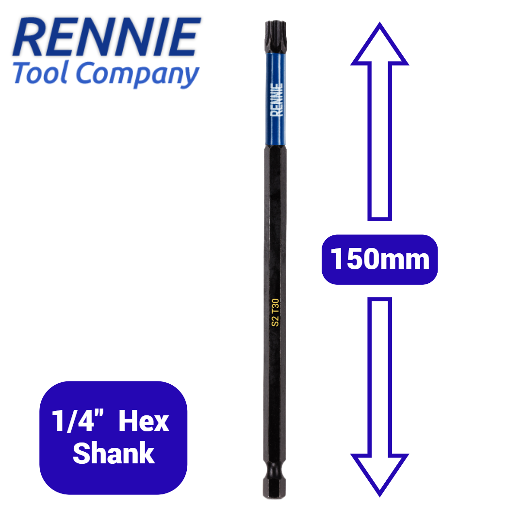 5 Pack - T30 Torx 150mm Long Magnetic Impact Screwdriver Bits Set TX30