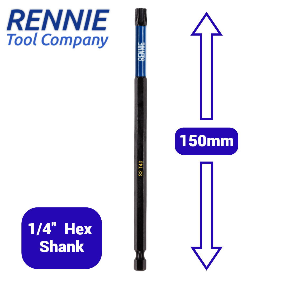 5 Pack - T40 Torx 150mm Long Magnetic Impact Screwdriver Bits Set TX40