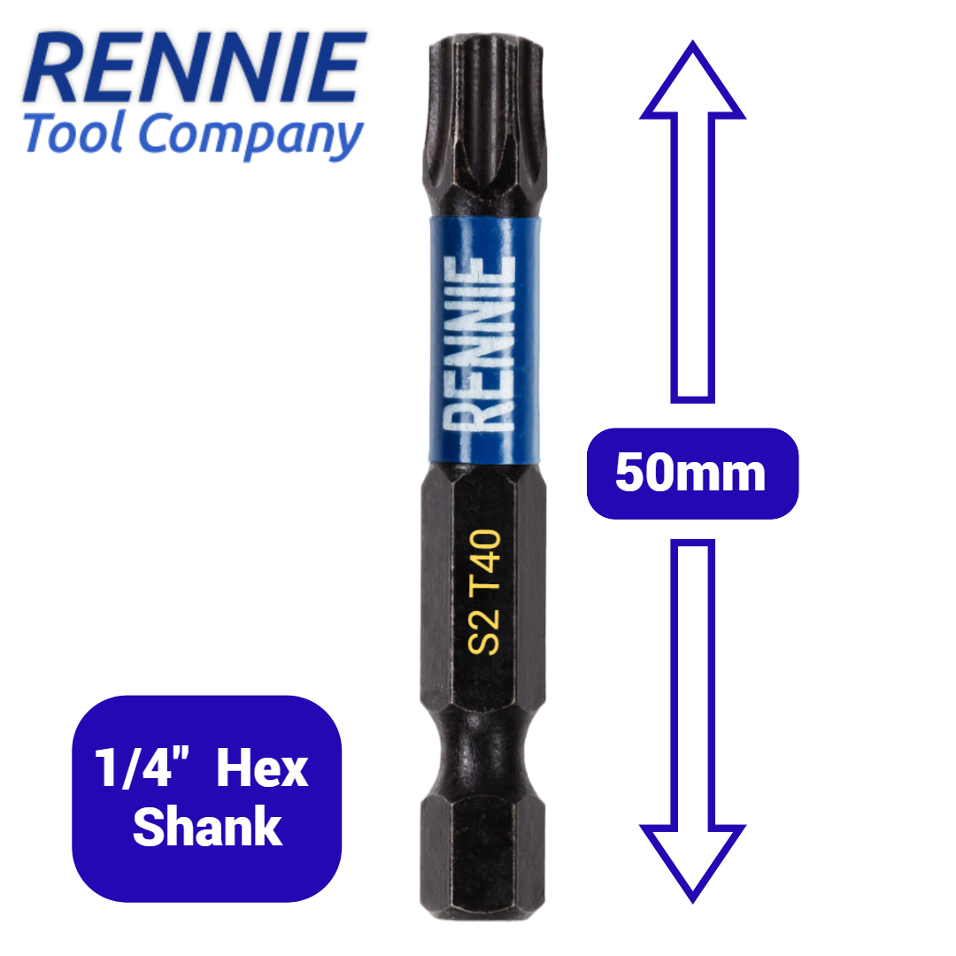 5 Pack - T40 Torx 50mm Long Magnetic Impact Screwdriver Bits Set TX40