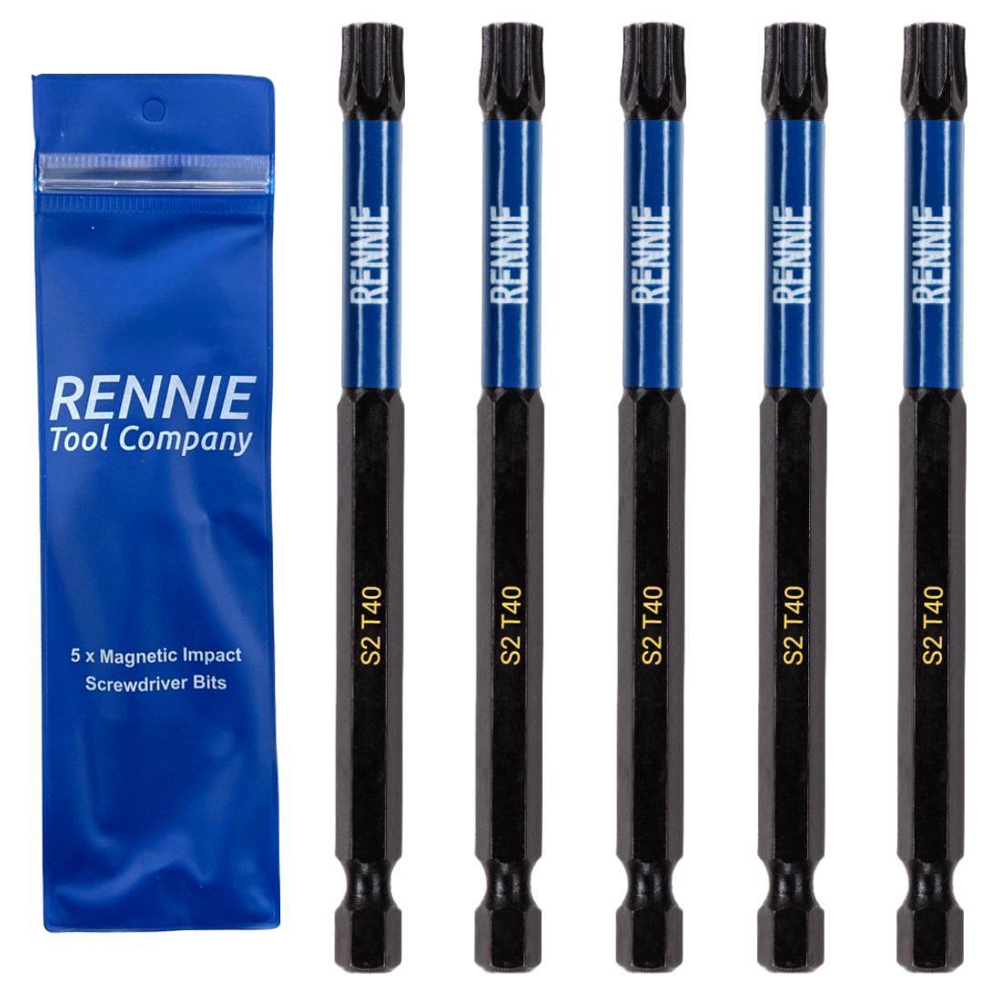 5 Pack - T40 Torx 100mm Long Magnetic Impact Screwdriver Bits Set TX40